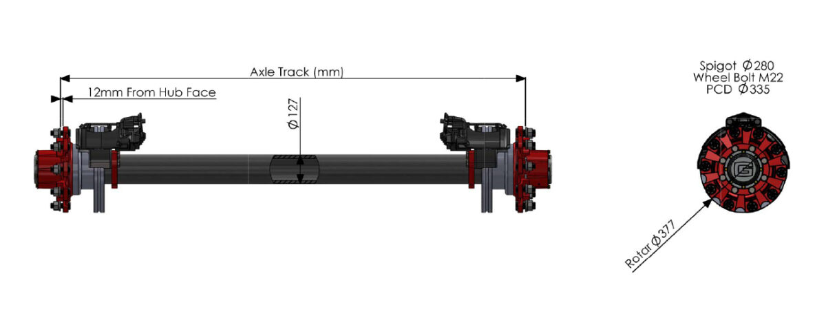 Disc Brake Axles 6000 series - ⌀380mm - Granning Axles & Solutions