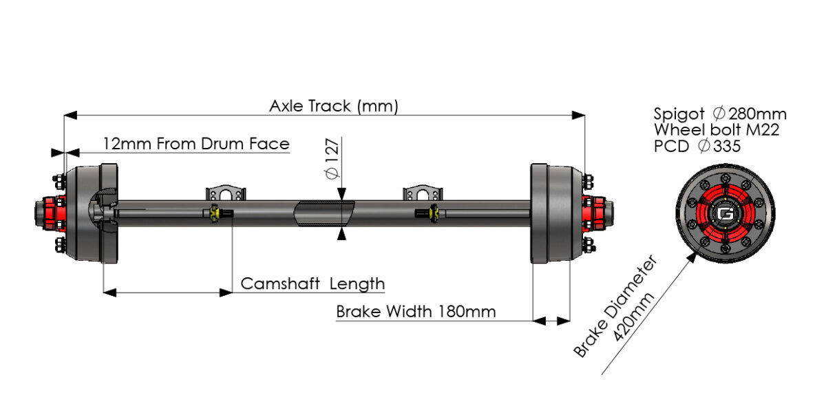 Drum Brake Axles 100 series - ⌀420 x 180mm - Granning Axles & Solutions