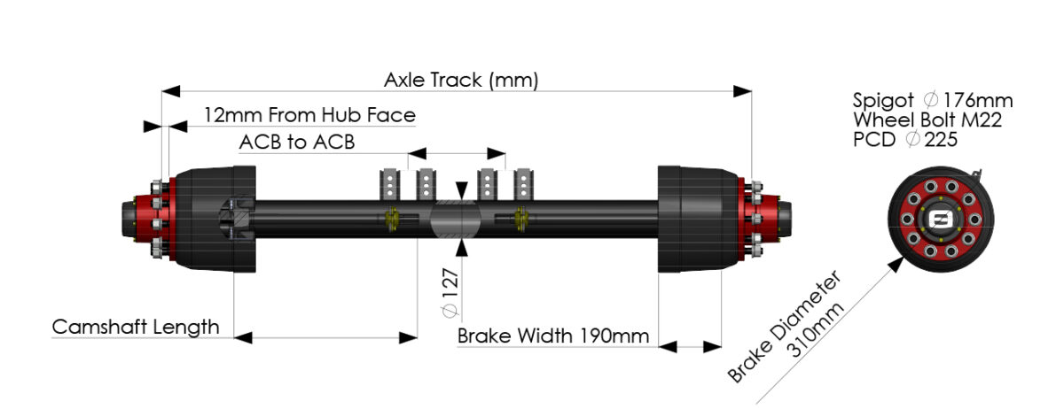 Drum Brake Axles 300 series – ⌀310 x 190mm – Granning Axles & Solutions