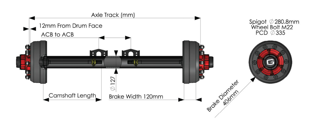 Drum Brake Axles 860 series – ⌀406 x 120mm – Granning Axles & Solutions